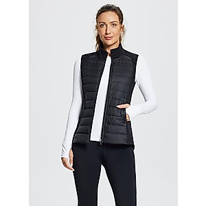baleaf Women's Lightweight Warm Puffer Vest Running Winter Hybrid Sleeveless Quilted Water Resistant Jacket Black M