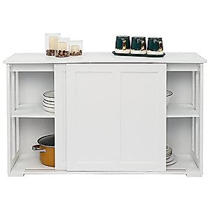 Kitchen Sideboard Buffet Storage Cabinet with 2 Sliding Doors and Adjustable Shelf, Wooden Cupboard Server Buffet Console Table, Stackable Sideboard Cabinets Storage for Dining Room Entryway, White