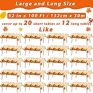 Fall Pumpkin Tablecloth Roll 52 in x 100 Ft with Slide Cutter Thanksgiving Fall Party Table Cloth Roll Maple Leaf fall Table Cover for Autumn Events Family Banquet Parties and Celebrations(Plastic)