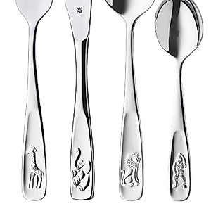 Pignr Animals Children's Cutlery, 4-Piece, from 3 Years, Cromargan Polished Stainless Steel, Dishwasher-Safe in a Gift Box with General Illustration, 4pcs, Silver