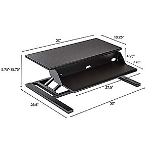 Stand Up Desk Store AirRise Pro Two Tier Standing Desk Converter Monitor Stand with Built-in Keyboard Tray (Black, 32" Wide)