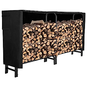 GASPRO 8FT Firewood Rack Outdoor with Cover, Adds Sturdy Middle Upright, Heavy Duty Steel Log Rack Wood Holder, Easy to Assemble