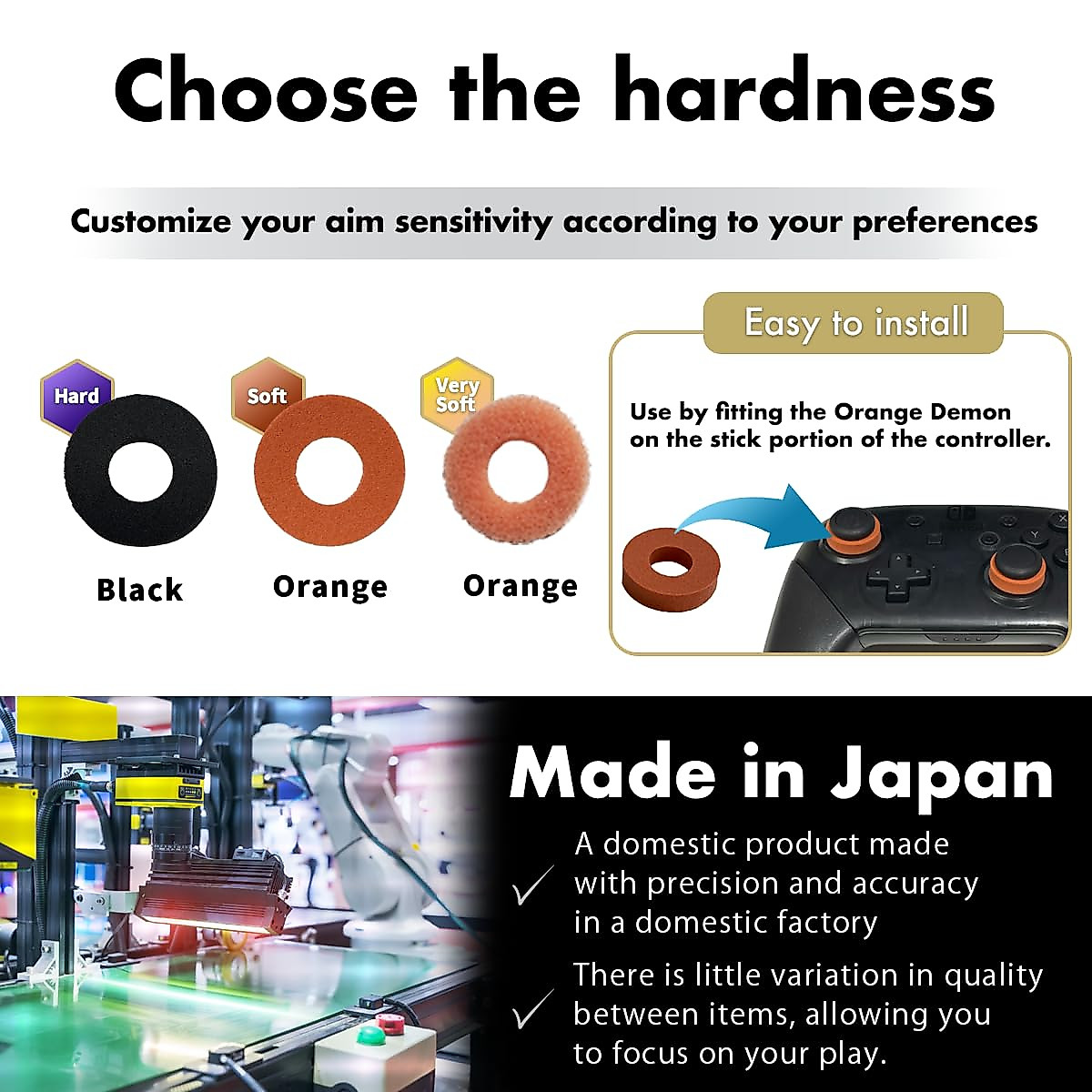 OniAim Precision Rings Orange Demon AIM Assist Motion Control Accessories for PS5, PS4, Xbox series, PC Gamepads, Switch Pro Controller & Scuf Controller Made in Japan (6 rings) (Assorted 3-Level)