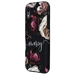 iPhone XR Marcy - Elegant Floral Rose & Peony Personalized Name Case