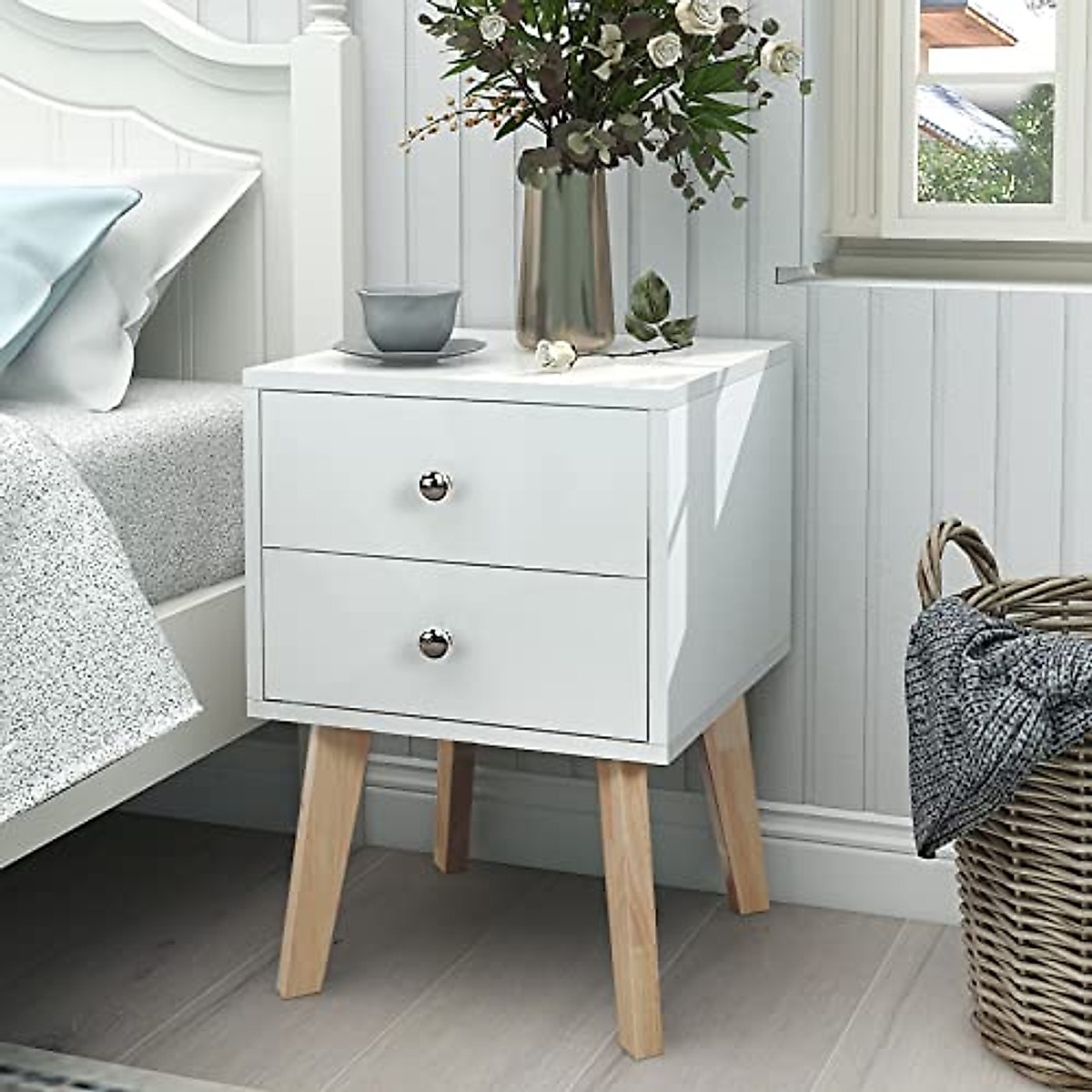 TaoHFE White nightstand mid Century Modern nightstand White Night Stands for bedrooms Wood nightstand White nightstand with Drawers Aesthetic nightstand White Side Table Bedside Table with Drawers