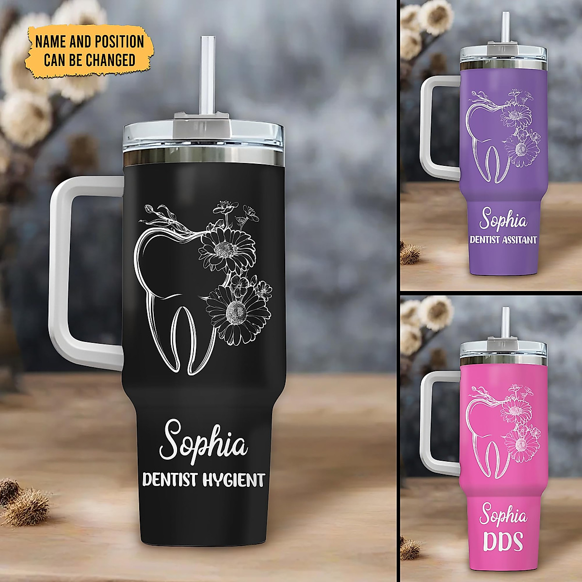 Hyturtle Personalized Dentist Tumbler - Dental Hygienist Gift For Women Men - Dentist Gifts - Dentist Appreciation Gifts - Gift for Birthday - Custom Name Tumbler 40oz Stainless Steel Coffee Cup