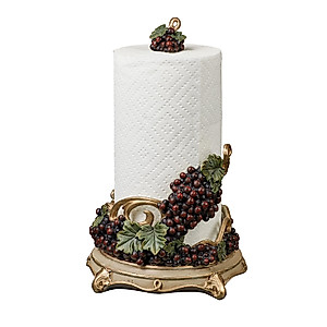 Touch of Class Vigne Elegante Paper Towel Holder - Dark Red, Sage Green, Gold - Grapes, Leaves, Vines Design - Painted by Hand - Tuscan Style Decor - Functional Holder for Kitchen