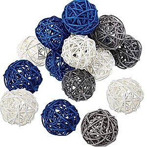 15 Pieces Vase Filler Rattan Balls Decorative for Craft, Party, Wedding Table Decoration, Baby Shower, Aromatherapy Accessories, 1.8 Inch (Blue Gray White)