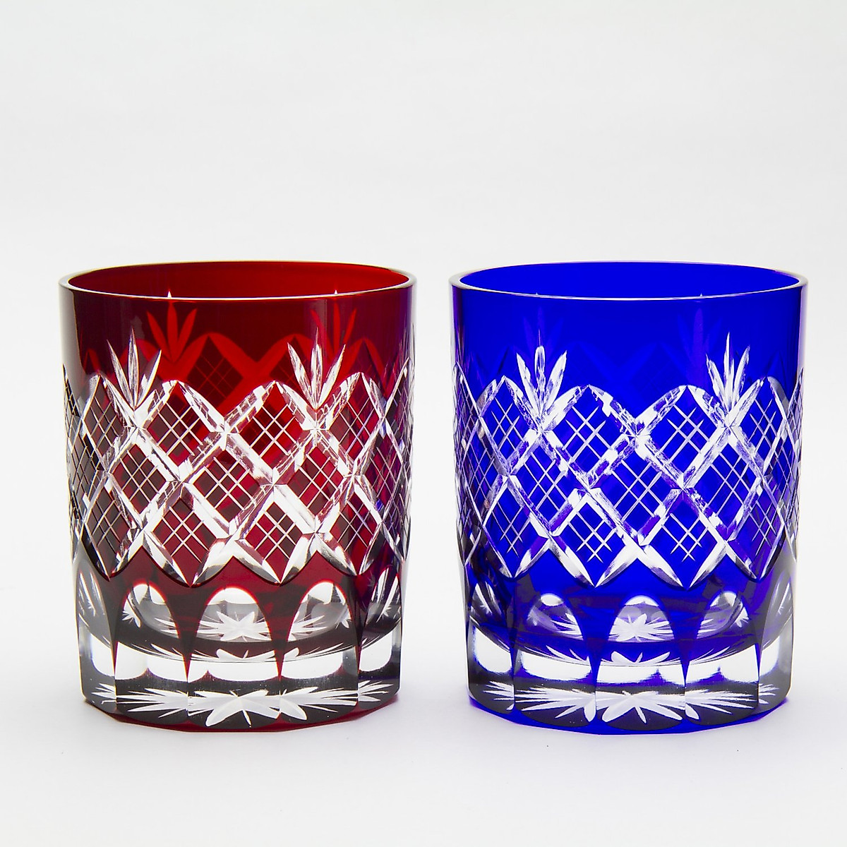 Tajimaglas TG04-24-2 Tajima Glass Edo Kiriko Layered Arai Pattern, Chrysanthemum Bottom, Old Glass, Pair