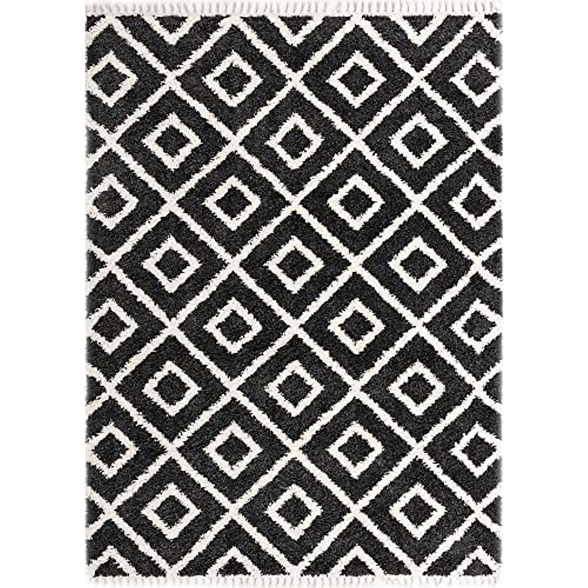 Unique Loom Hygge Shag Collection Area Rug - Diamond (9' x 12' Rectangle, Black and White)