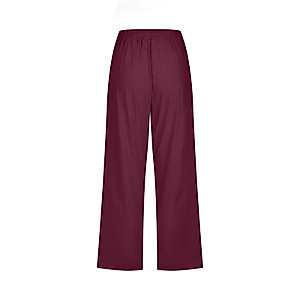 SMIDOW Beach Pants for Women Women Solid Cotton Linen Capri Pants Drawstring Elastic Waist Cropped Pants with Pockets Summer Casual Comfy Wine XL