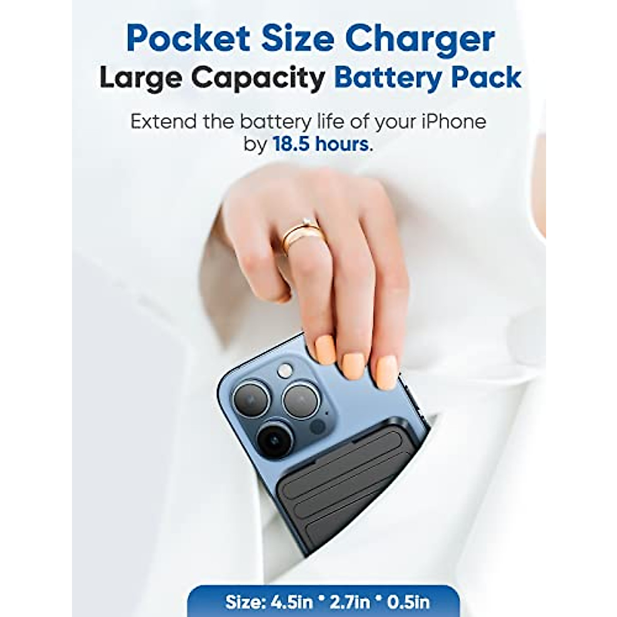 Magnetic Portable Charger - 5000mAh Mag-Safe Battery Pack with Foldable Stand, Mini Mag-Safe Power Bank, 20W USB-C Battery Pack for iPhone 12/13/14 Series, Wireless Charger for Outdoor Travel - Black