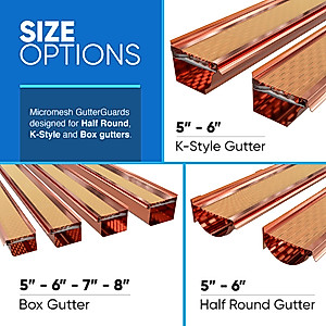 Waterlock Flat Under The Shingle Micromesh Gutter Guards in Copper for Half Round Gutter, 5 inch, 6 inch, 7 Inch Box Gutters, Commercial Gutters, Premium Quality Gutters from Manufacturer (25 Feet)