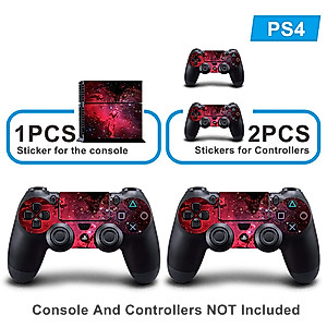 FOTTCZ Whole Body Vinyl Skin Sticker Decal Cover for PS4 Console and 2PCS Controllers Skins Wine red Nebula
