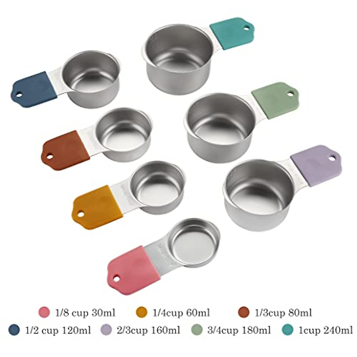 Magnetic Measuring Cups Set of 7 Stainless Steel Heavy Duty Measuring Cups for Dry & Liquid Ingredients (color)