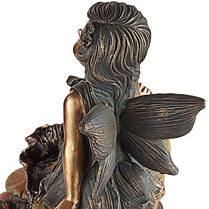 Bronze Garden Fairy Fountain with Light LED Indoor Outdoor Water Feature 24" High Cascading Resin Sculpture for Garden Patio Yard Deck Home Lawn Porch House Relaxation Exterior - John Timberland