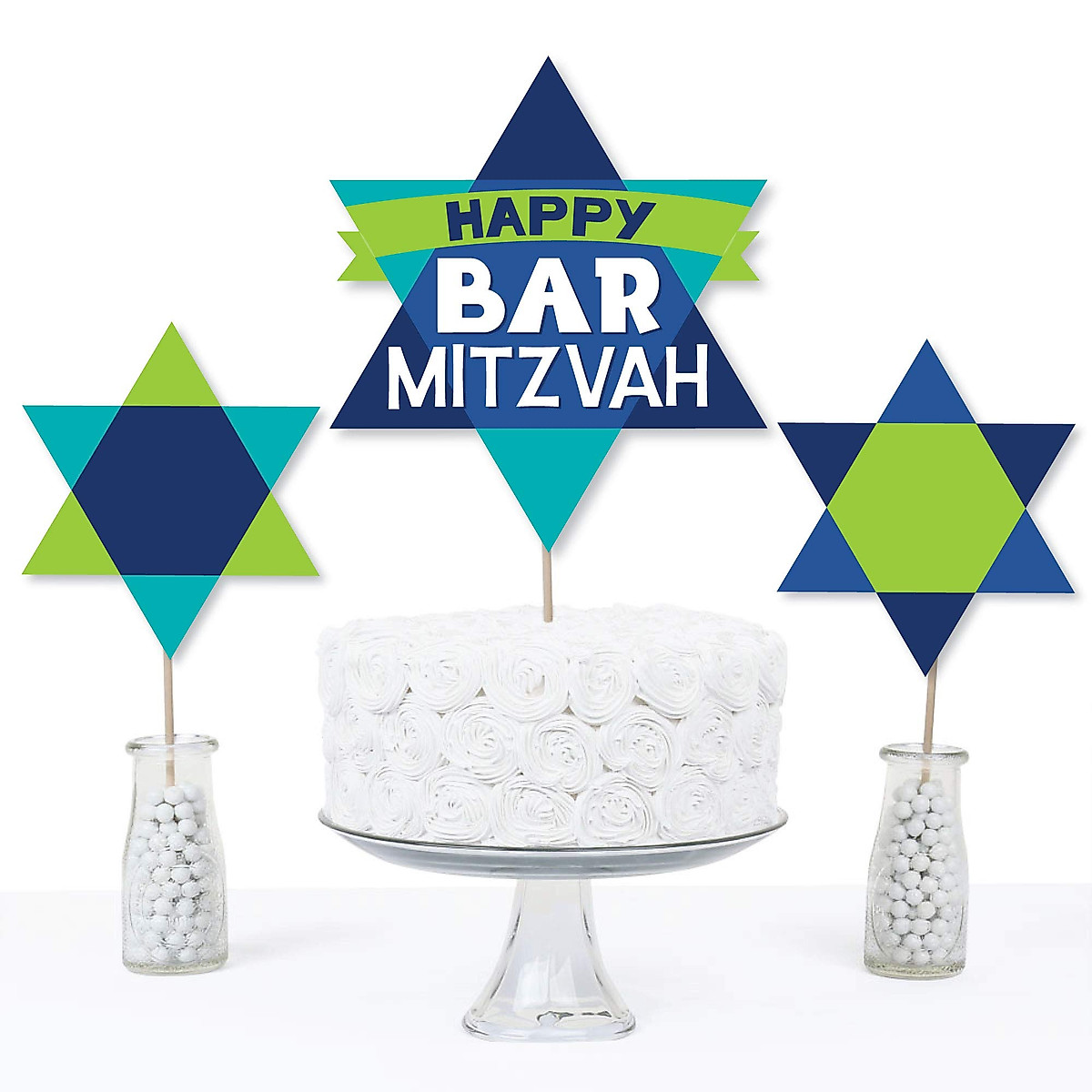 Big Dot of Happiness Blue Bar Mitzvah - Boy Party Centerpiece Sticks - Table Toppers - Set of 15