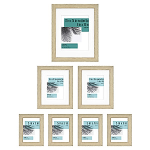 MCS Studio Gallery Set-of-7 Gallery Wall Picture Frames in Natural Woodgrain, 11x14, 8x10 & 5x7, Rectangle Photo Frames for Photos, Posters & Art Prints (7-Pack)