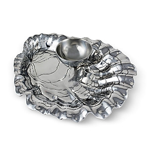Arthur Court Aluminum Metal Oyster Chip Bowl with Pearl Dip Bowl - Formal and Everyday Coastal décor 15 inch x 13.5 inch