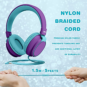 MIDOLA Headphone Kids Volume Limited 85/110dB Wired Over-Ear/On-Earr Foldable Headset with Inline Cable AUX 3.5mm Cord Mic for Boy Girl Child PC Notebook Tablet Purple