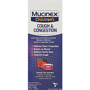 Mucinex Children's Congestion & Cough Liquid, Berrylicious, 6.8oz (Packaging May Vary)