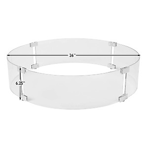 Fire Sense 64009 Gas Fire Pit Wind Guard Tempered Round Clear Glass Best Flame Viewing Experience for Propane Gas Fire Pits & Patio Heaters - 26 Inches