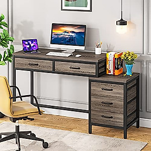 LITTLE TREE Home Office Computer Desk with Drawers, Grey