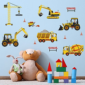 City Construction Vehicles Wall Decals, Truck Digger Excavator Cartoon Engineering Car Decorative Wall Stickers, Removable DIY Wallpaper for Kids Boys Bedroom, Playroom, Living Room Décor