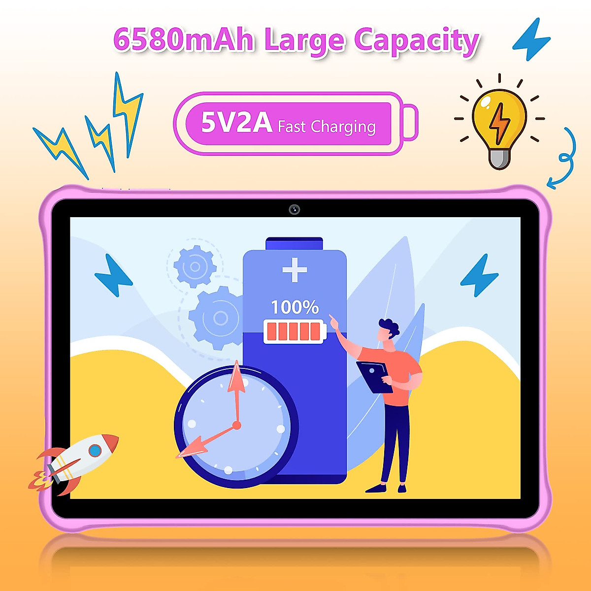 Blackview Kids Tablet Android 12 Tablet Tab A7 Kids 10.1 inch Tablets 64GB ROM 1TB Expand 6580mAh Tablet Toddler Tablet Bluetooth IPS HD+ Display Parental Control Educational Games Pink