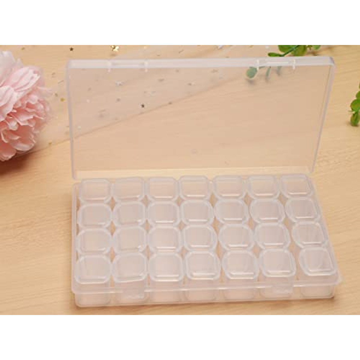 JESEP YONG 112 Slots 4 Pack 28 Grids Plastic Organizer Box Clear Beads Storage Container Jewelry Case for Art DIY Crafts , Nail Diamonds ,Jewelry , Painting