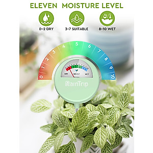 Raintrip Soil Moisture Meter,Moisture Meter for Plants，Plant Water Meter,Great for Garden, Lawn, Farm, Indoor & Outdoor Use (No Battery Required)