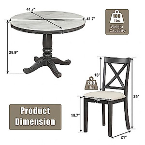 Xshelley Dining Table Set for 4, 5 Piece Dining Table Set with Faux Marble Finished Table and 4 Upholstered Chairs, Modern Dining Table Set for Kitchen Dining Room Living Room (Grey)