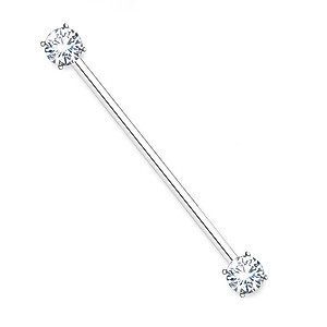 Pierced Owl 14GA 316L Surgical Steel Round CZ Crystal Industrial Barbell (Silver Tone)