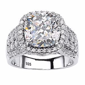 PalmBeach Platinum-plated Sterling Silver Cushion Cubic Zirconia Simulated Halo Engagement Ring Sizes 6-10 Size 6