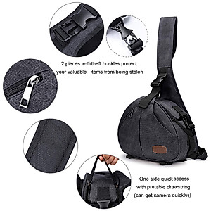 S-ZONE Canvas Camera Sling Bag DSLR Lens Anti-theft Backpack Shoulder Crossbody Case with Tripod Holder