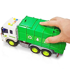 FEROXO Friction Powered Garbage Truck Toys 1:16 Toy Vehicle with Lights and Sounds for Kids