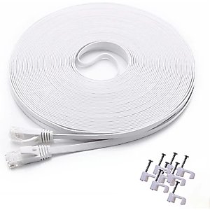 HEPUHTO Cat 6 Ethernet Cable 100 ft, Outdoor&Indoor Internet Network LAN Patch Cords, Solid High Speed Network Cable with Clips & RJ45 for Router, Modem, PS4/5, Xbox, Gaming, White