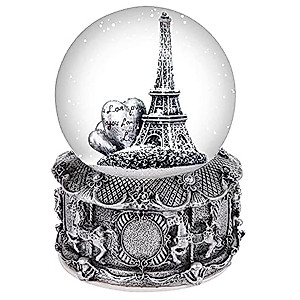 DELIWAY Eiffel Tower Snow Globe Plays 8 Classic Tunes, 100mm Music Snowglobes Carousel Horses Base Hand-Painted Collectible Gifts for Birthday Christmas