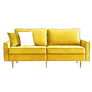 Danxee Loveseat Sofa Living Room Sofa with 2 Throw Pillows Modern Sofa Couch Velvet Fabric Golden Metal Legs 3 Seats 71 inch Wide (Yellow)