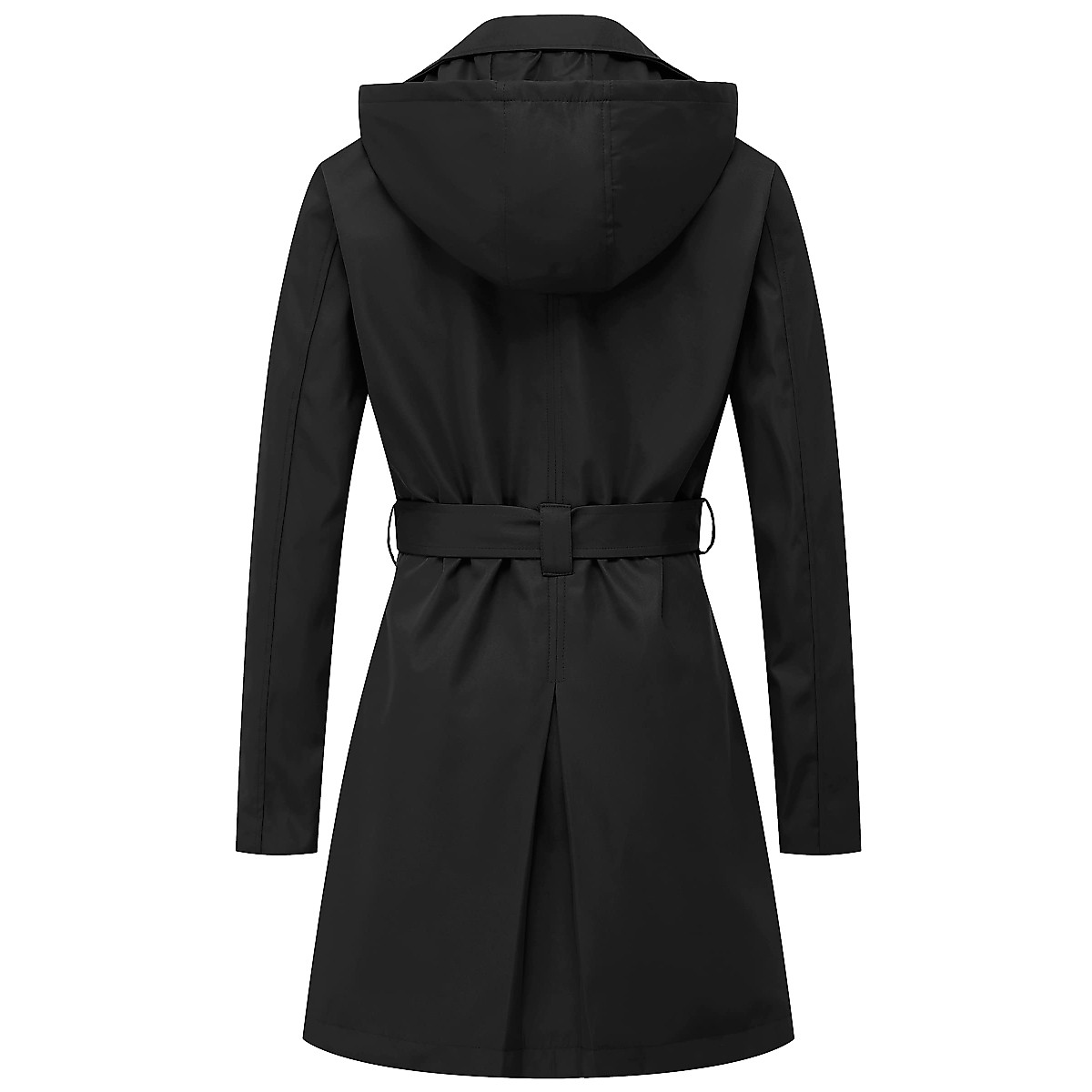 Chrisuno Women's Double-Breasted Trench Coat Classic Lapel Overcoat Slim Outerwear Coat with Belt Black L