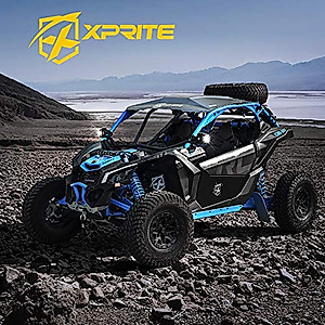 Xprite Aluminium UTV Side Rear View Mirrors fit 1.6"-2" Roll Cage Bar, LED Spot Light Blue Anti-Glare Lens for Polaris Pioneer RZR XP Can am Maverick X3 Kawasaki Teryx Mule, Yamaha Rhino Wolverine SXS