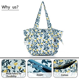 Magou Quilted Tote Bag for Women Signature Cotton Shoulder Bag Lightweight Handbag for Shopping Workout