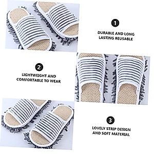 Healvian 1 Pair Slippers Cleaning Mops Floor Mops Interior Cleaner Floor Cleaner Chenille Slippers Indoor Slipper for Cleaning Cloth Shoes Cleaning Slipper Antiskid Footwear Grey Man Stripe