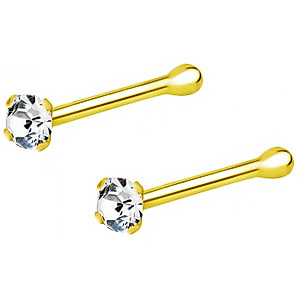 Forbidden Body Jewelry 22 g 18k Gold Plated Sterling Silver 1.5mm CZ Simulated Diamond Micro Nose Bone Stud for Women or Men (Set of 2)