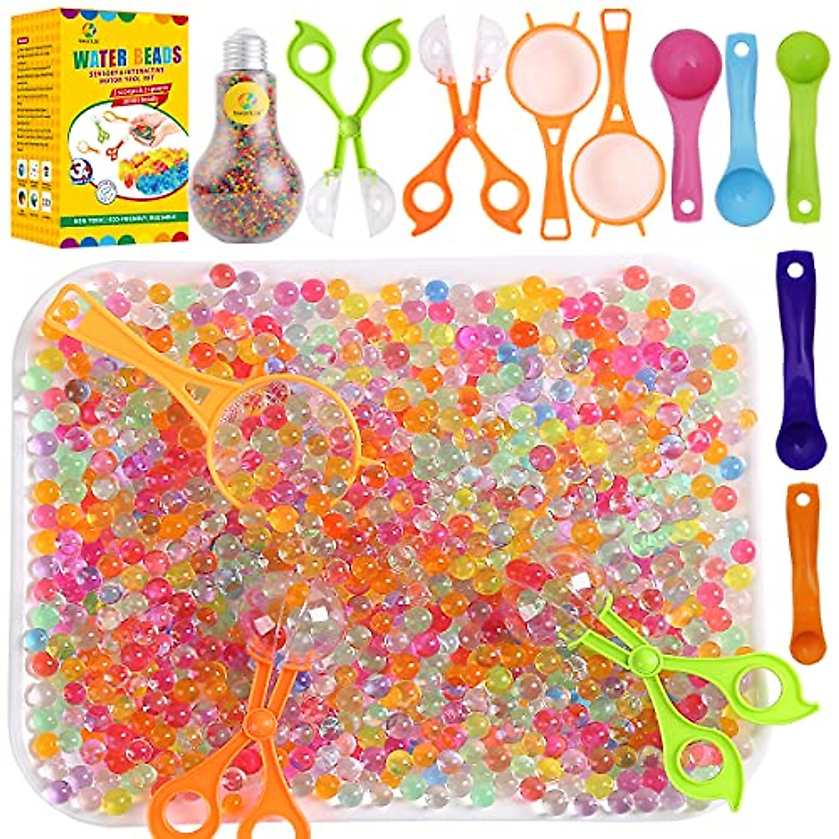 MAGICLUB Water Beads - 30000 Beads 2 Strainers 2 Tweezers 5 Spoons,Soft Water Jelly Beads Motor Skills Toy Set,Non-Toxic Water Sensory Toy for Tactile Toys,Sensory Toys,Early Skill Development