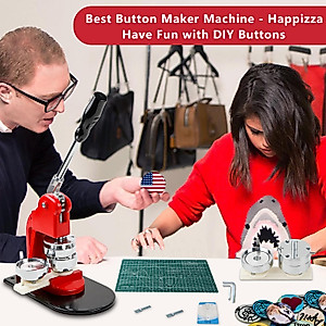 Happizza Button Maker Machine - Multiple Sizes, Button Pin Maker 1.25+2.25 inch, Interchangeable Button-models Badge Button Press Machine with 200 Sets Button Maker Supplies &Circle Cutter&Cutting Mat