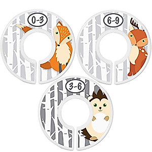 Baby Closet Size Dividers - Woodland Nursery Closet Dividers for Baby Clothes - Fox Deer Bear Hedgehog Beaver Nursery Decor - Baby Closet Dividers for Boy or Girl - [Woodland] [Grey/Gray]
