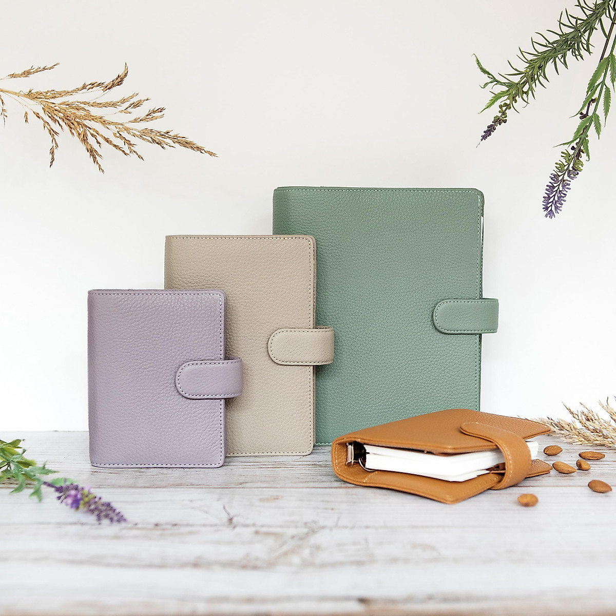 Filofax Norfolk Organizer, Personal Size, Sage - Soft Full-Grain Leather, Six Rings, with Week-to-View Calendar Diary, Multilingual, 2024 (C022636-24)