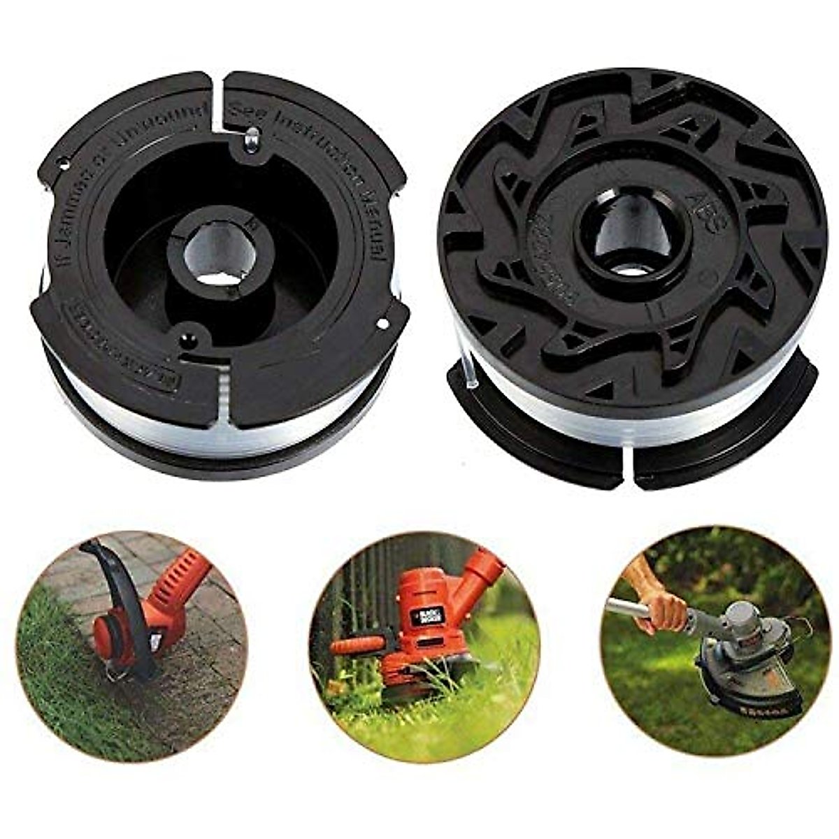 THTEN AF-100 String Trimmer Spool Replacement for Black and Decker 30ft 0.065" Refills Line Auto Feed Single Weed Eater,GH600 GH900 Edger with RC-100-P Spool Cap Covers (6 Spools, 1 Cap,1 Spring)