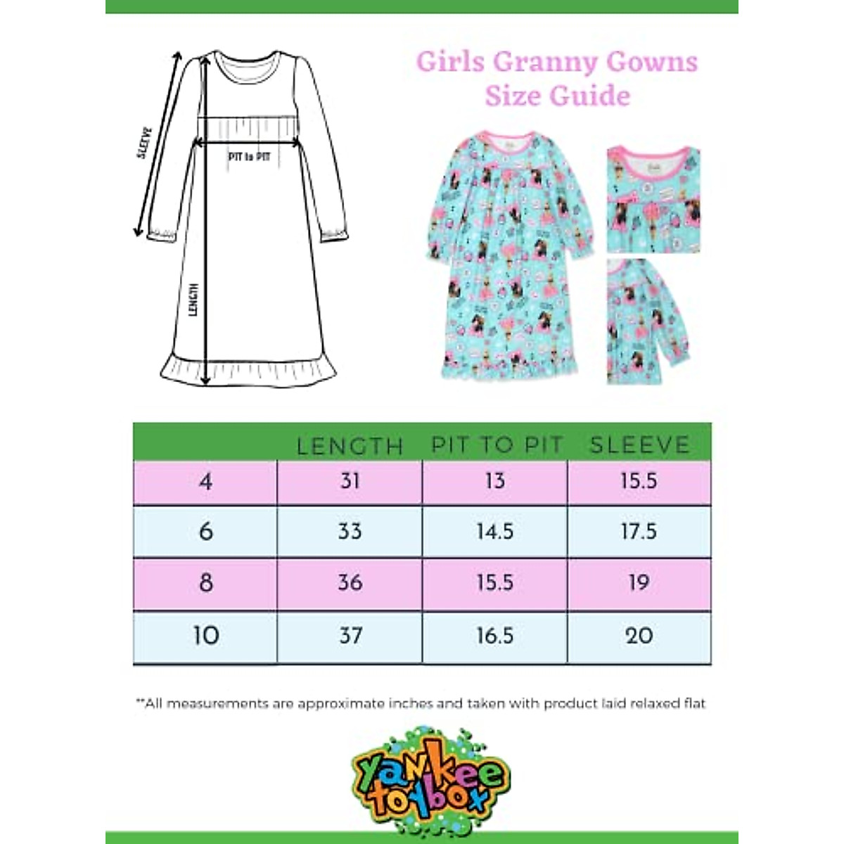 Barbie Girls Flannel Granny Gown Nightgown Pajamas (8, Turquoise)